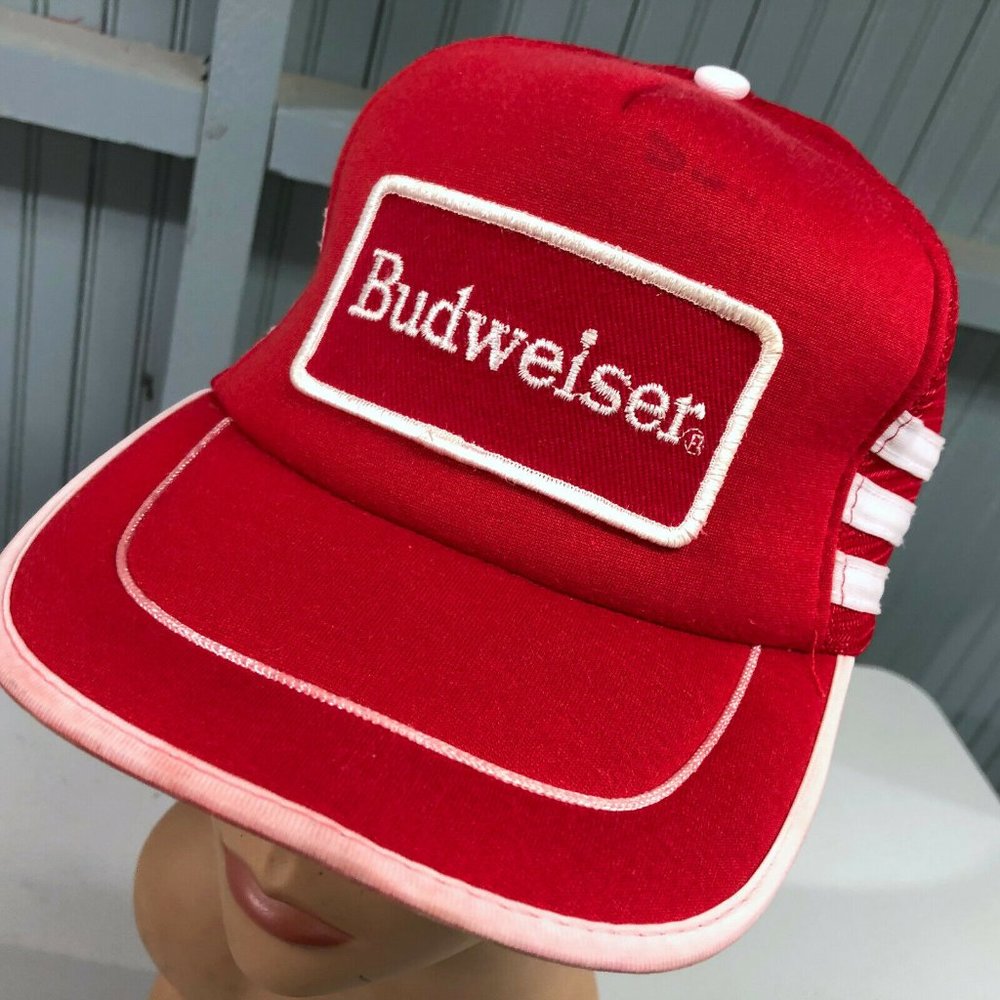 Vintage Budweiser Beer Striped Snapback Hat - Gem
